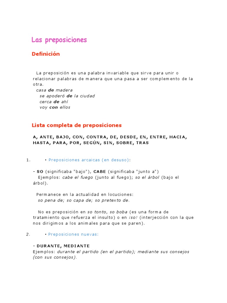 Las Preposiciones | PDF | Verbo | Adverbio