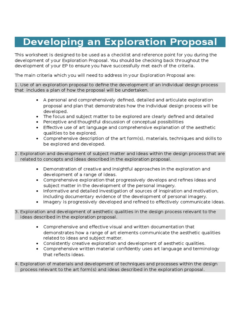 exploration proposal checklist | Aesthetics | Design