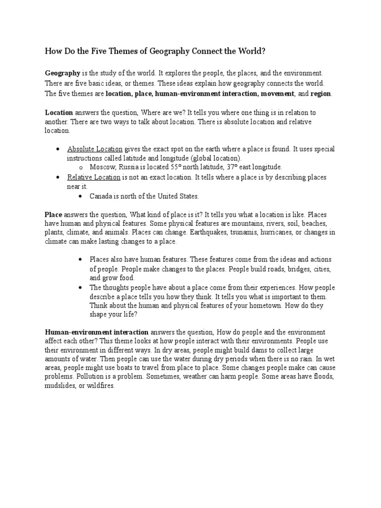 How Do The Five Themes of Geography Connect The World | PDF | Geography ...
