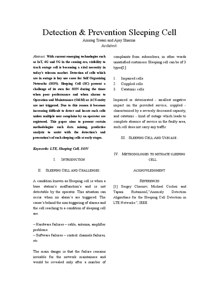 Detections and Prevention of Sleeping Cell | PDF | Technology & Engineering
