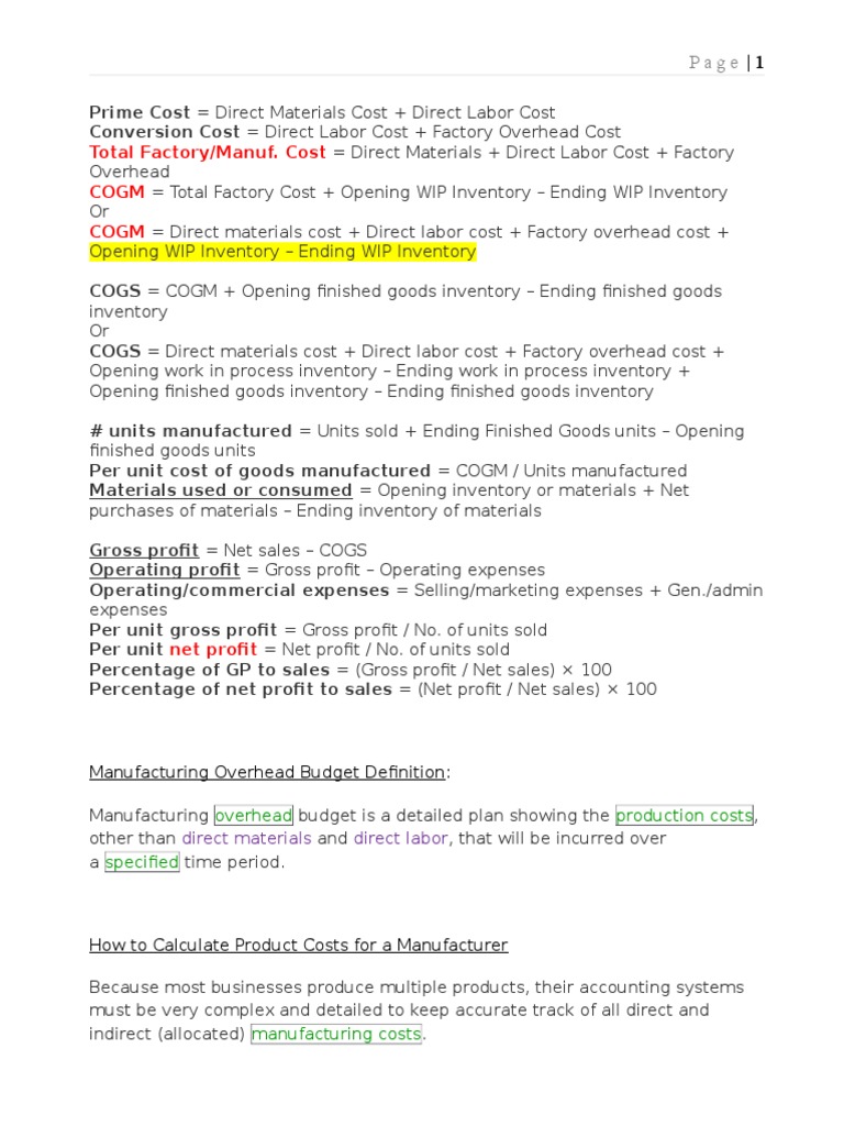 CMA formula.docx | Cost Of Goods Sold | Inventory Valuation