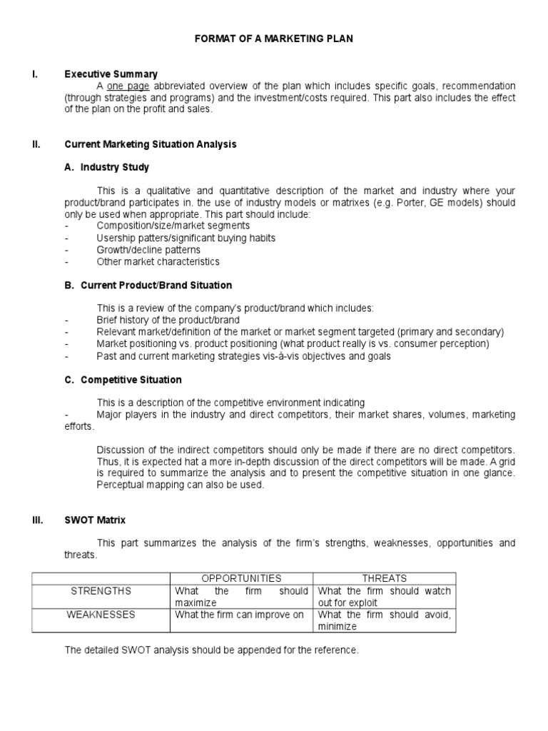 Marketing Plan Format | Download Free PDF | Promotion (Marketing ...