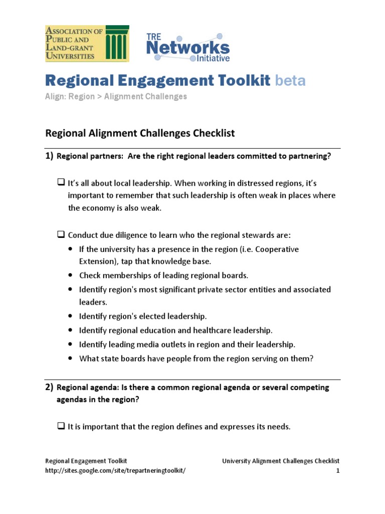 Region Alignment Challenges Checklist | PDF | Leadership | Public Sphere