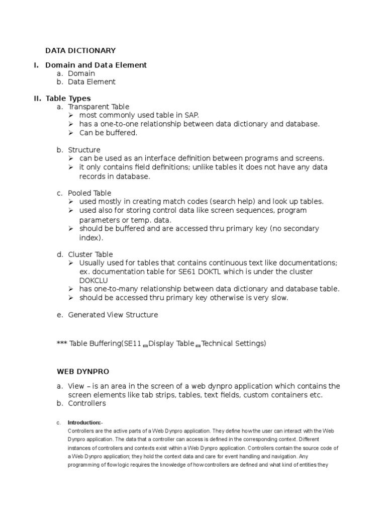 Data Dictionary I. Domain and Data Element: Introduction | PDF ...