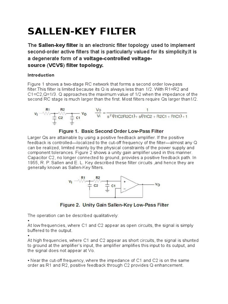 Sallen-Key Filter: Source (VCVS) Filter Topology | PDF