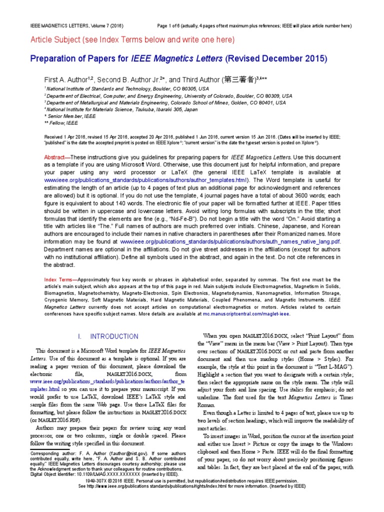 Preparation of Papers For IEEE Magnetics Letters (Revised December 2015 ...