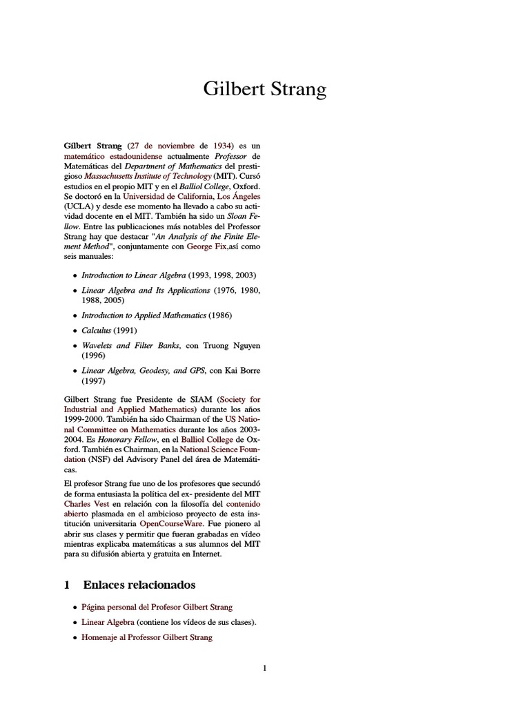 Gilbert Strang: Matemáticas en MIT | PDF