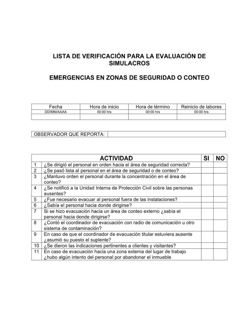 Lista de Chequeo Simulacro | PDF