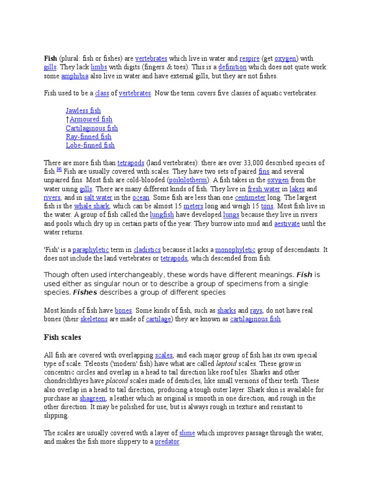 Fish (Plural: Fish or Fishes) Are | PDF | Fish | Aquatic Vertebrates