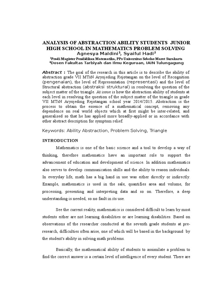 Analysis of Abstraction Ability Students Junior High School in ...