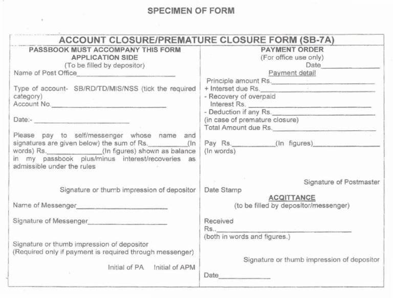 Account Closure/Premature Closure Form (Sb-7A) : Must Accompany This ...