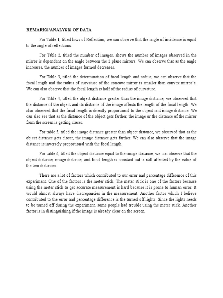 Remarks/Analysis of Data | PDF | Lens (Optics) | Atomic