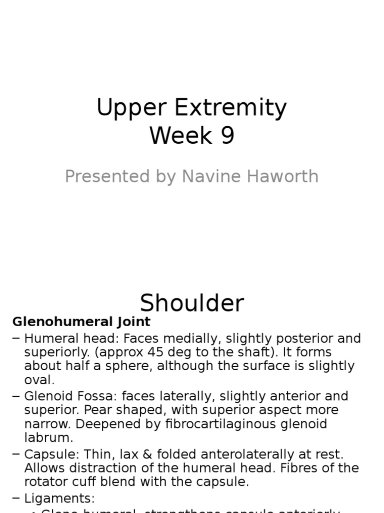 Upper Extremity Week 9: Presented by Navine Haworth | PDF | Shoulder ...