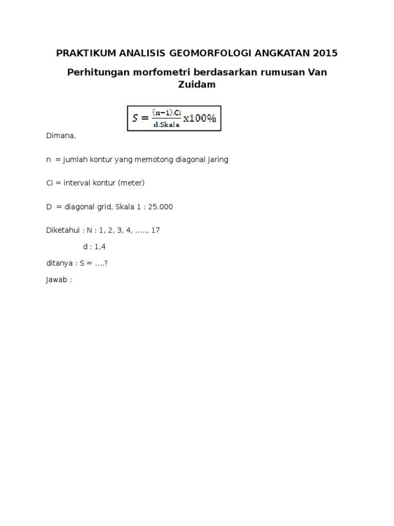 Perhitungan Morfometri Berdasarkan Rumusan Van Zuidam | PDF