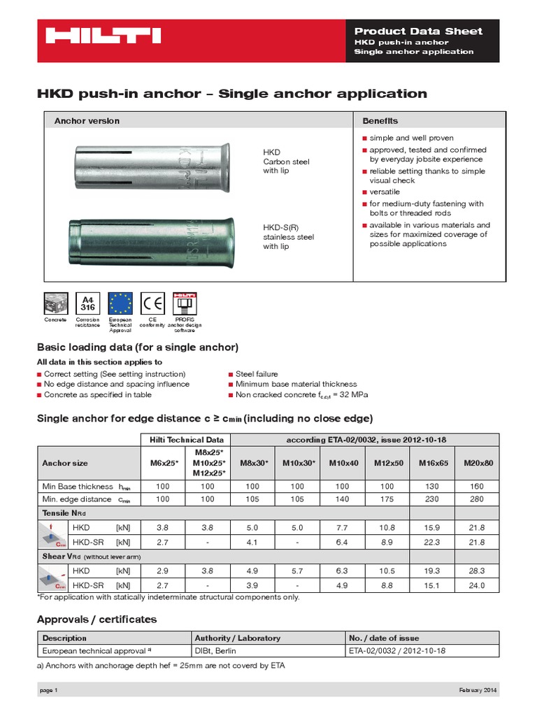 2014 HKD Push-In Anchor - Single Anchor Application | PDF | Screw ...