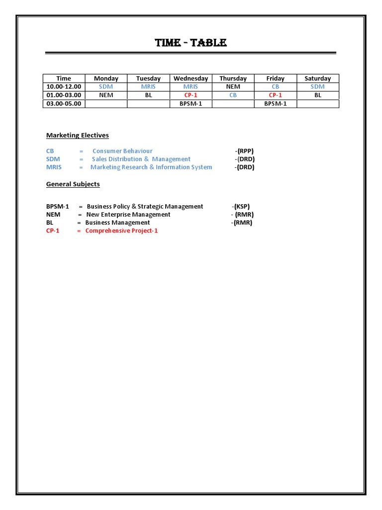 Time-Table 3rd Sem | PDF
