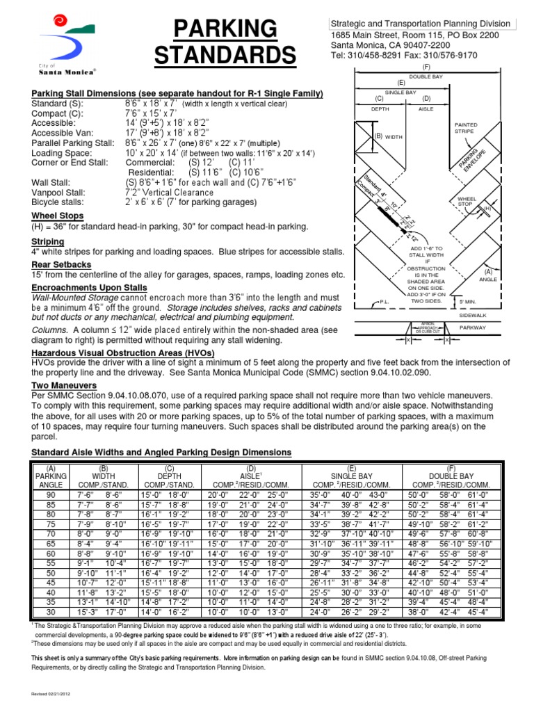 Parking Standards: Parking Stall Dimensions (See Separate Handout For R ...