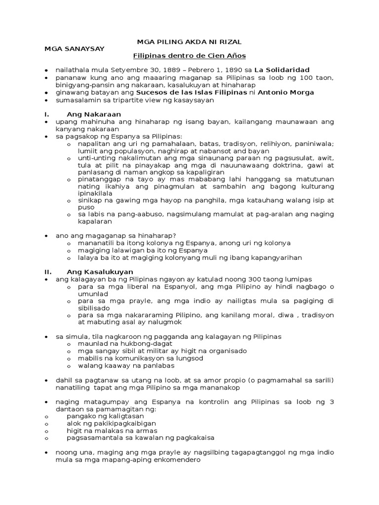 Mga Piling Akda Ni Rizal | PDF