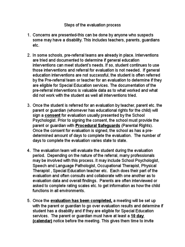 Steps of The Evaluation Process | PDF | Individualized Education ...