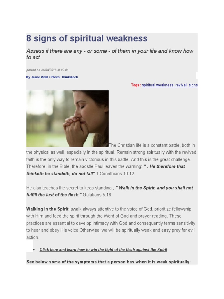 8 Signs of Spiritual Weakness | PDF | Humility | Prayer