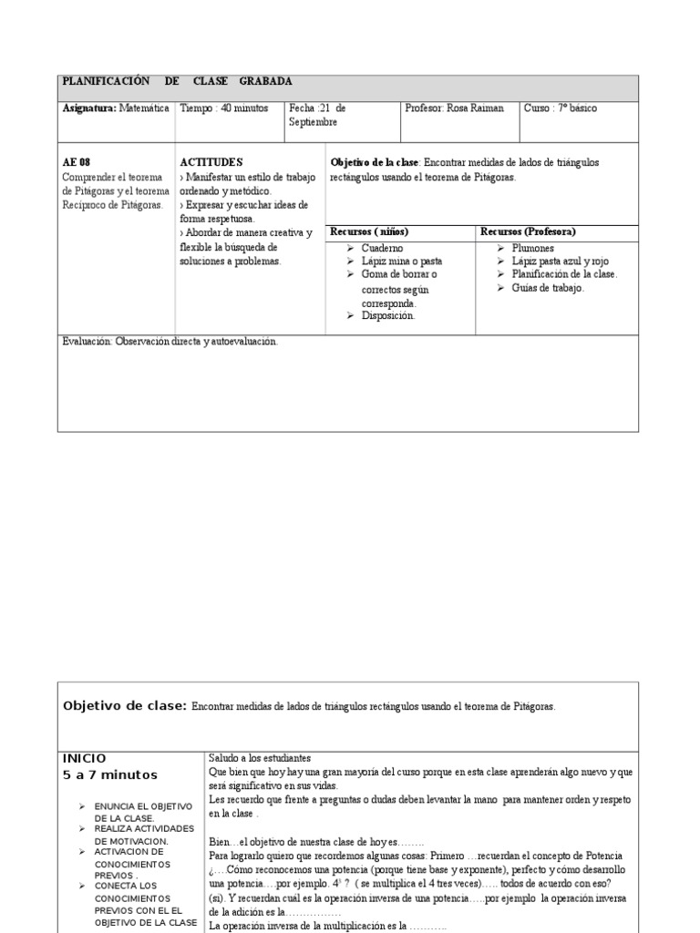 Planificación de Clase Grabada | PDF | Raíz cuadrada | Triángulo