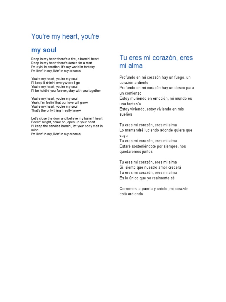 My Soul: You're My Heart, You're Tu Eres Mi Corazón, Eres Mi Alma | PDF