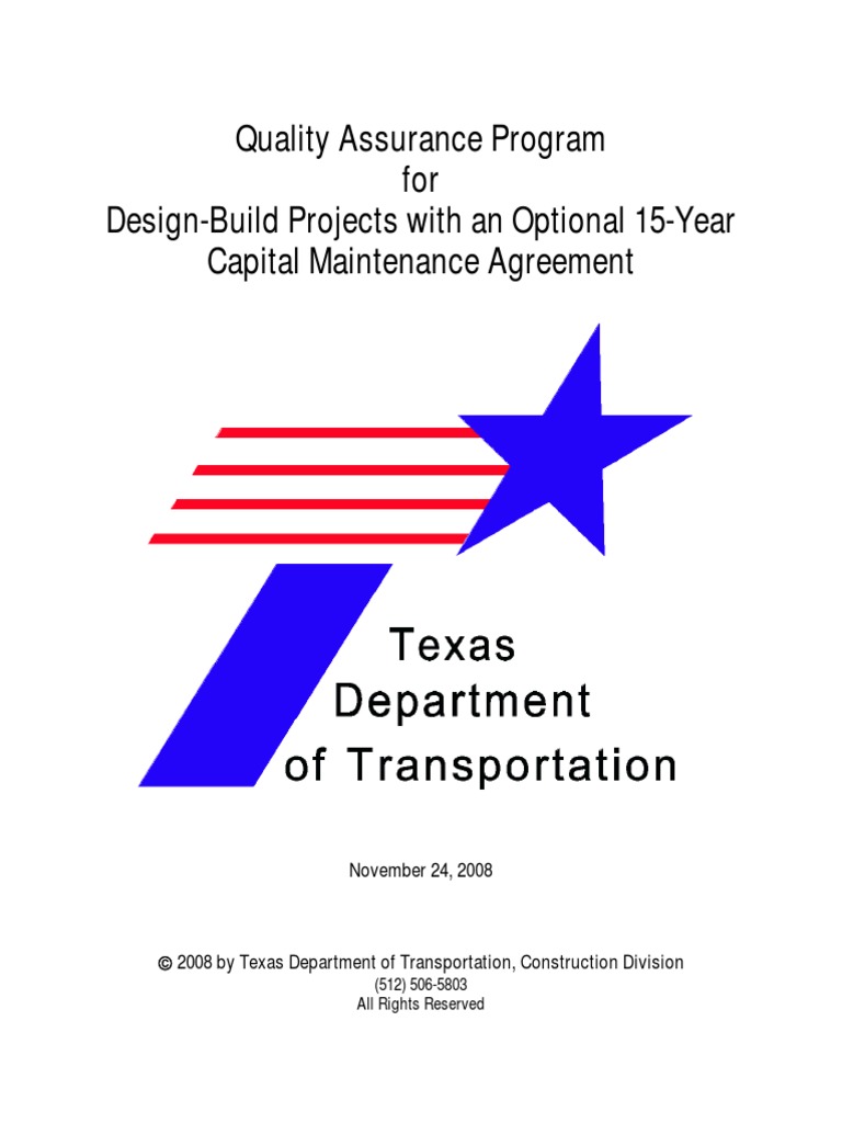Quality Assurance Program For Design-Build Projects With An Optional 15 ...