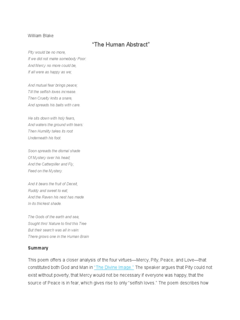 "The Human Abstract": William Blake | Download Free PDF | William Blake ...