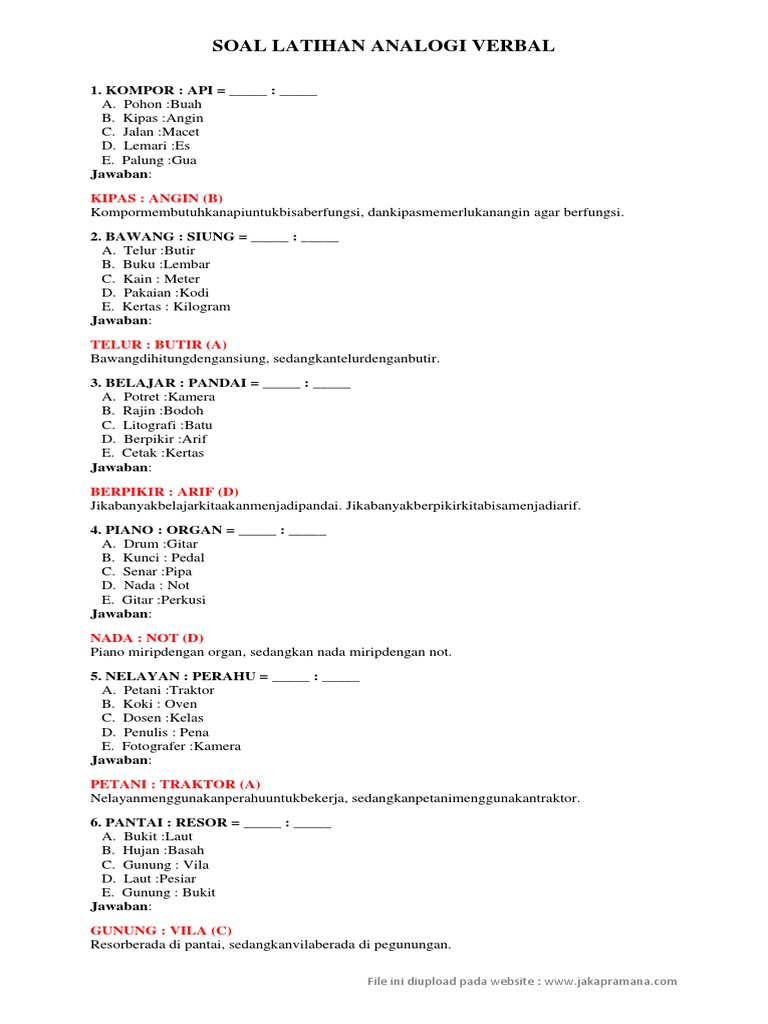 Soal Latihan Analogi Verbal 2 PDF | PDF