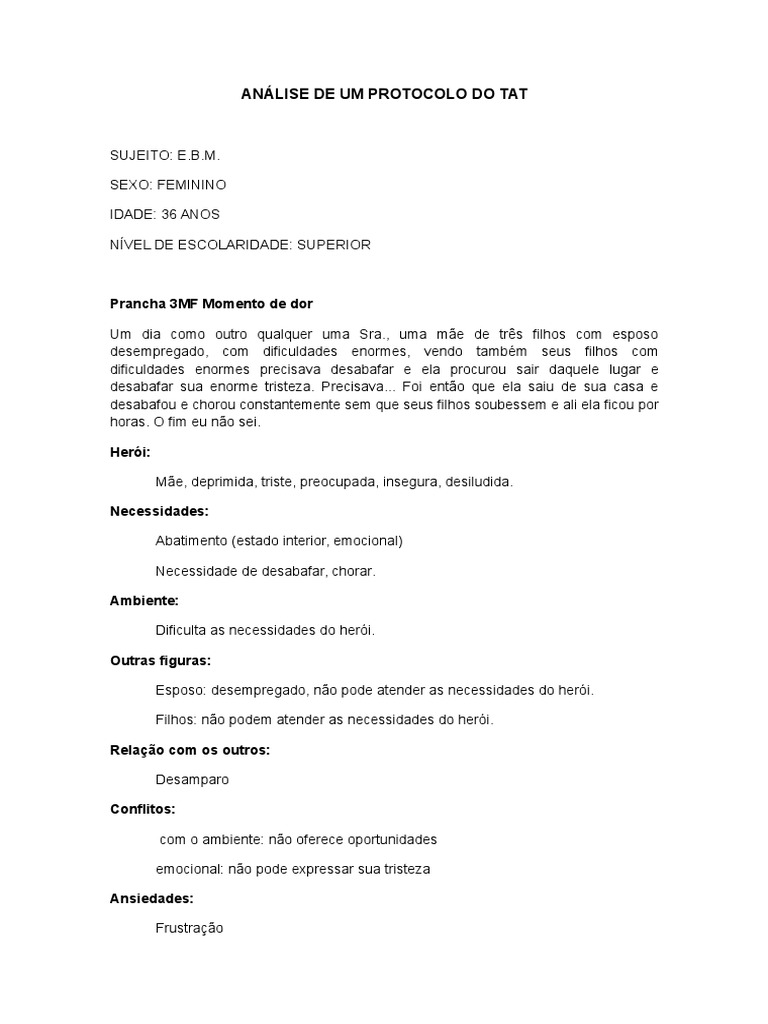 Análise de Um Protocolo Do Tat | PDF | Herói | Psicologia