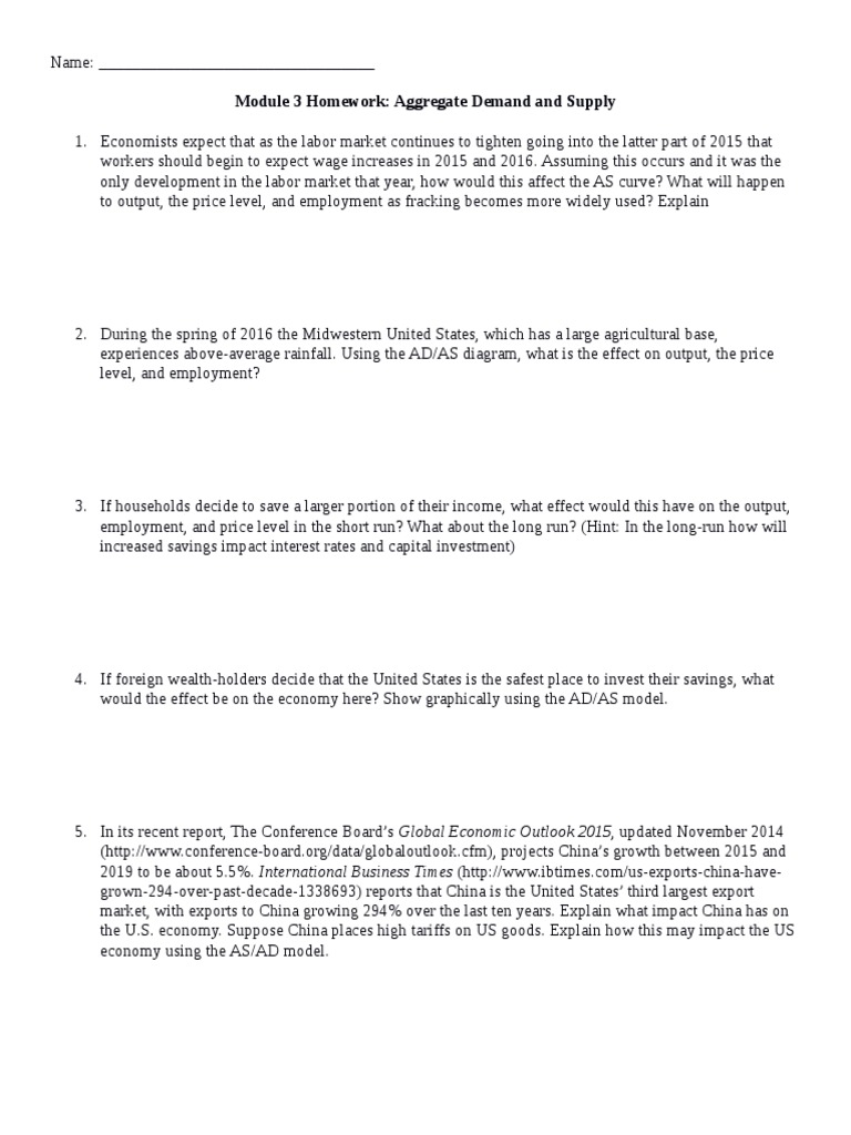 Homework Aggregate Demand Supply 7-25 | PDF