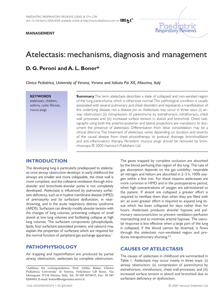 Atelectasis. Mechanisms, Diagnosis and Management (Peroni, 2000) | PDF ...