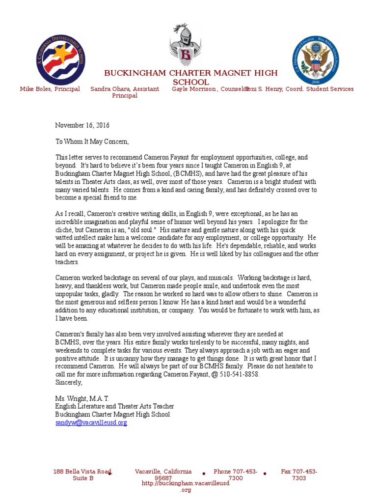 Cameron Letter | PDF