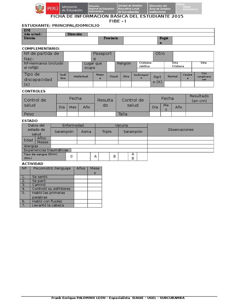 Ficha de Informacion Basica Del Estudiante 2015 | PDF