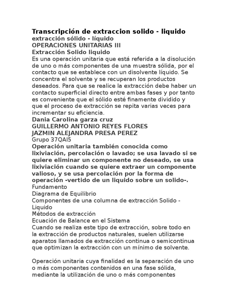 Extraccion Solido-Liquido | PDF | Química | Química Física