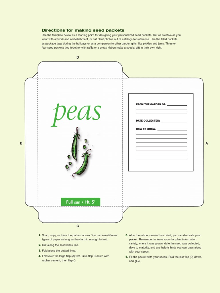 Directions For Making Seed Packets: Full Sun - Ht. 5' | PDF