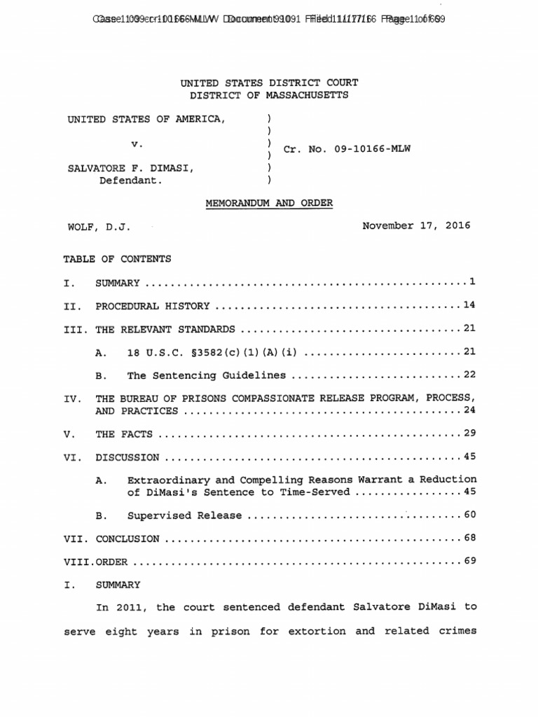 DiMasi Release Memo | PDF | United States Federal Probation And ...