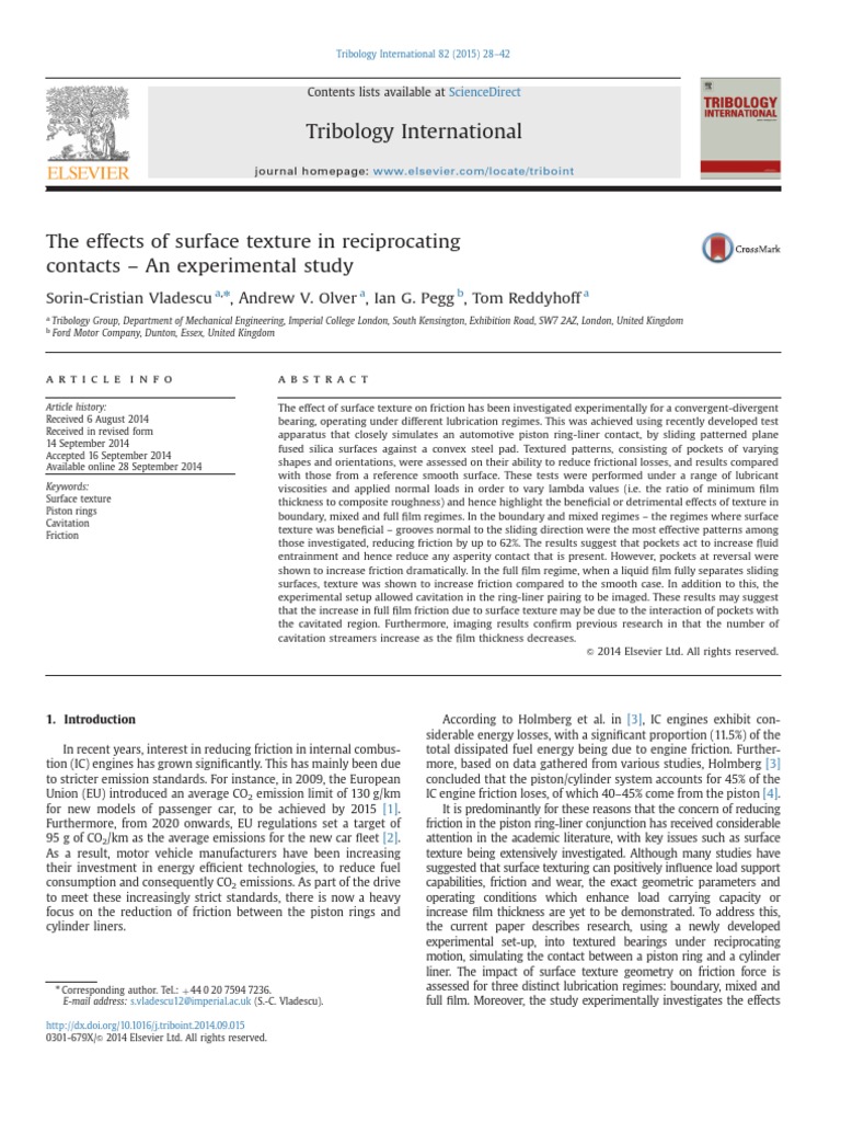 Tribology International: Sorin-Cristian Vladescu, Andrew V. Olver, Ian ...