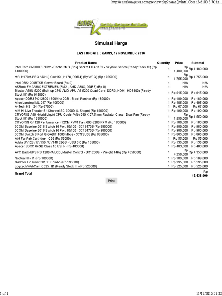 Proposed Computer Components and Peripherals Shopping List with Price ...