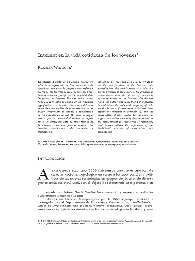 WINOCUR. Internet en La Vida Cotidiana de Los Jóvenes PDF | PDF | Internet | Software libre