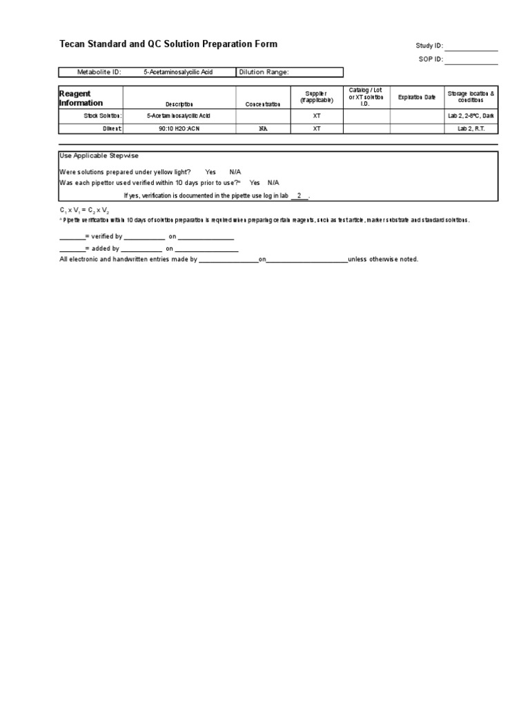 Lab Solution Prep & QC Form | PDF