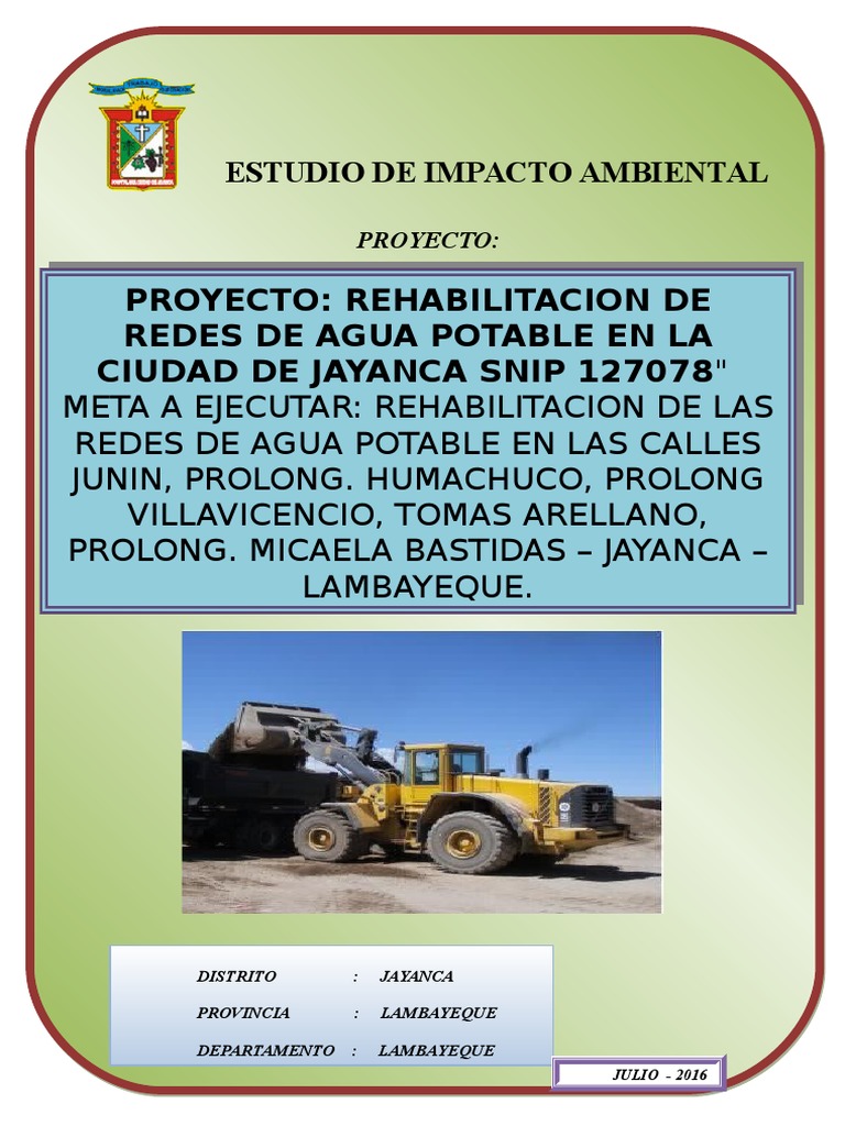 Eia Pavim Veredas Jayanca | PDF | La contaminación del agua | Degradación ambiental