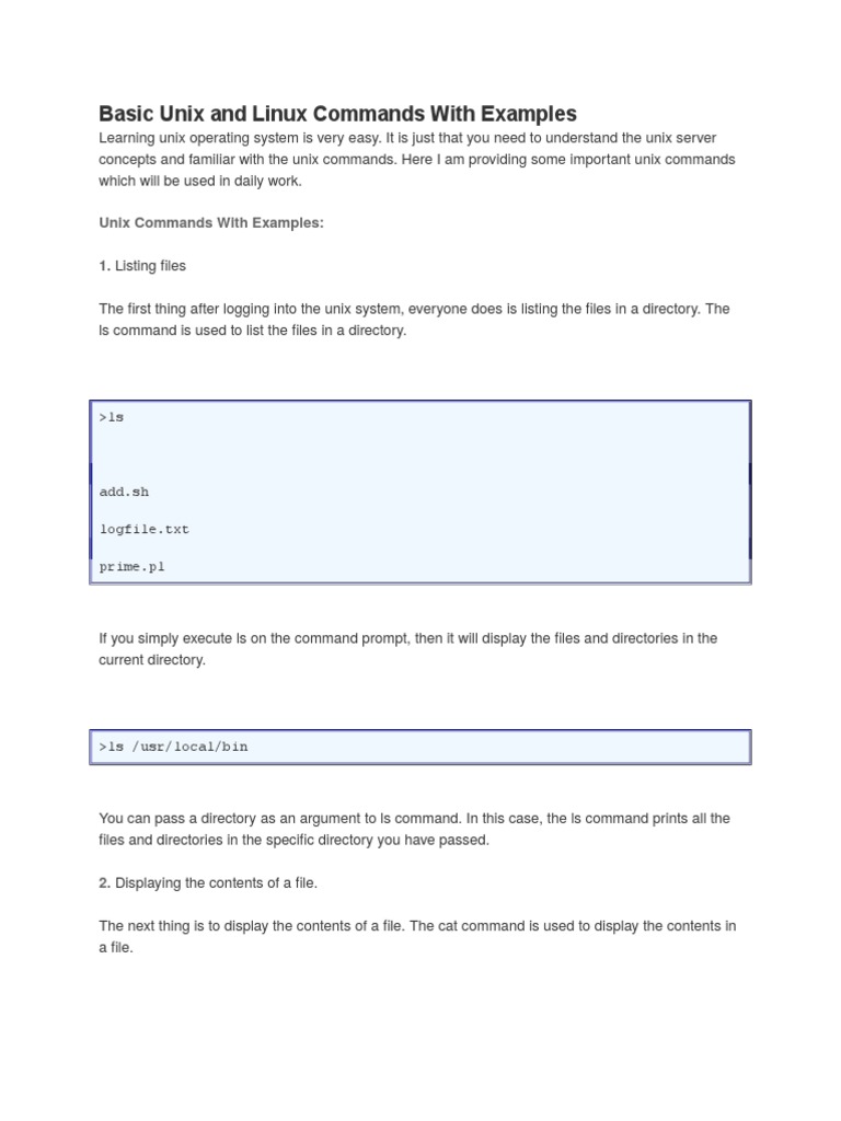 Basic Unix and Linux Commands With Examples | PDF | Computer Programming | Operating System ...