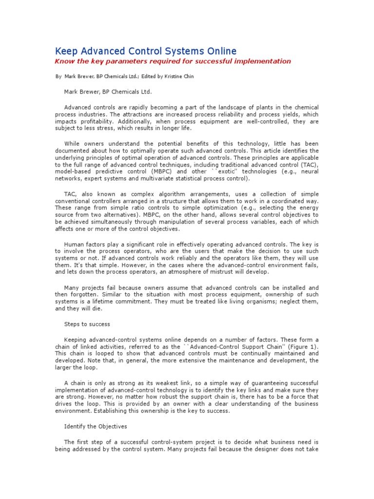 Keep Advanced Control Systems Online | PDF | Reliability Engineering ...