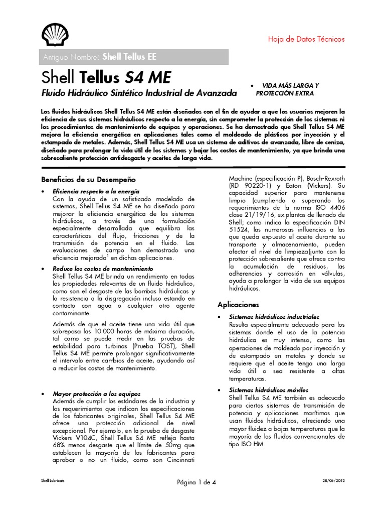 Shell Tellus S4 ME 46 | PDF | Industrias | Energía y recursos