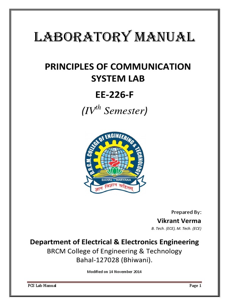 Laboratory Manual: Principles of Communication System Lab | PDF ...