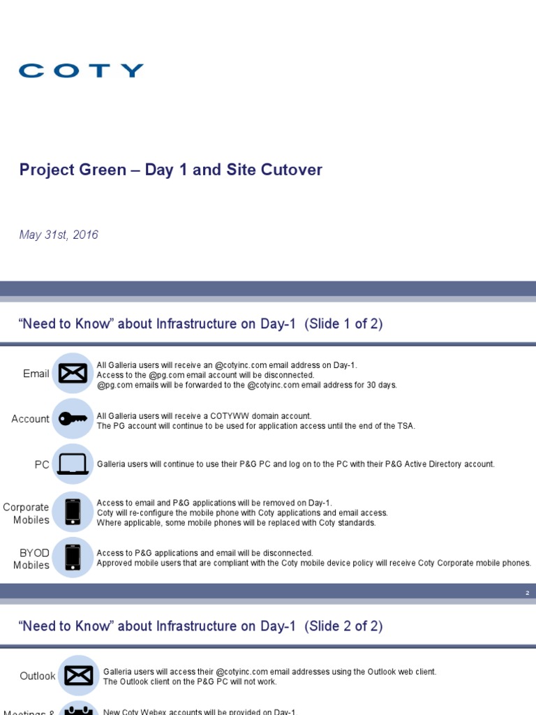 Project Green - Day 1 and Site Cutover: May 31st, 2016 | PDF ...