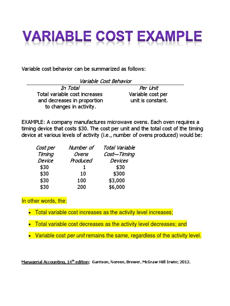 Variable Cost Example | PDF