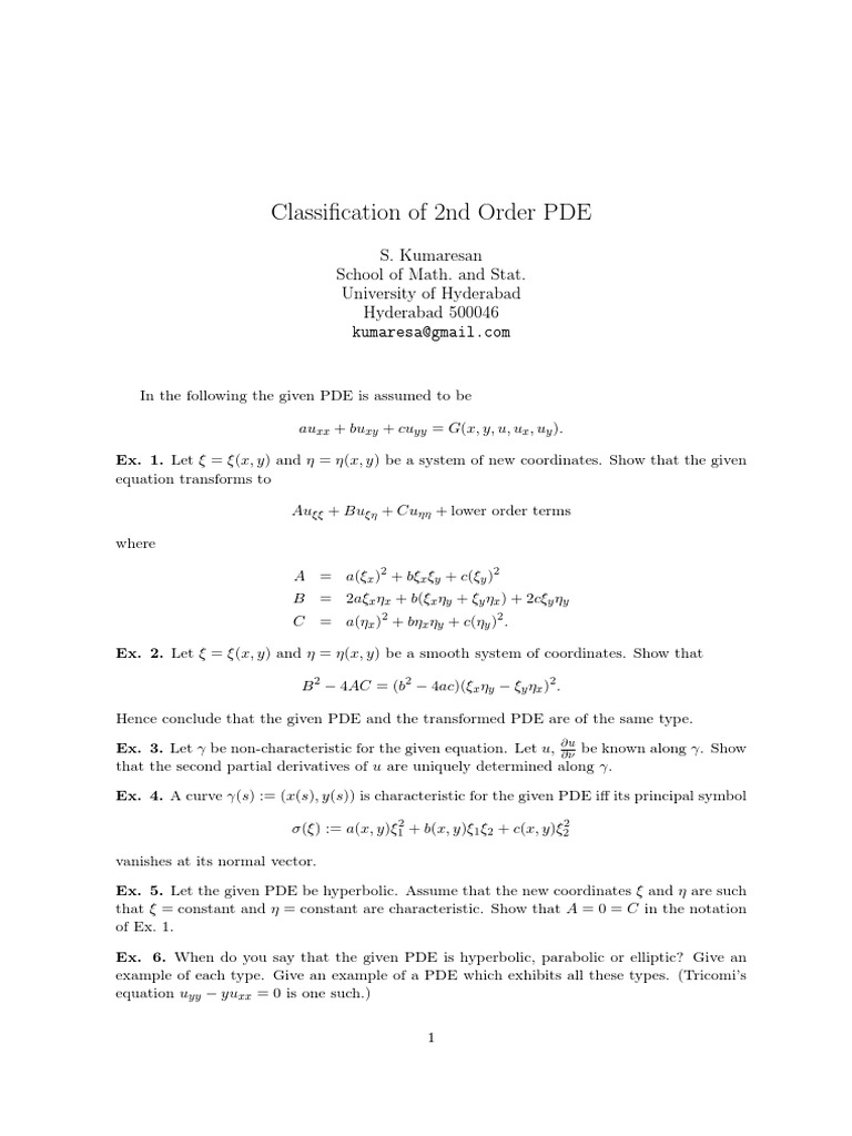 Classification of Second Order PDE | PDF | Partial Differential ...