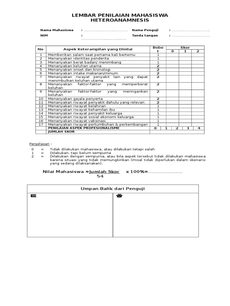 Lembar Penilaian Mahasiswa | PDF